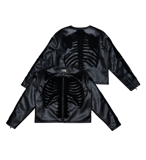 Vicious - BLACK (VEGAN LEATHER) SKELETON JACKET - VC771 (Go Up 1 Size