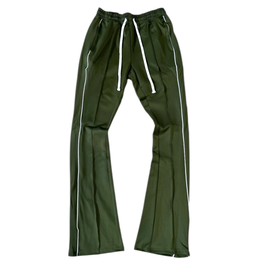 Rebel - Track Stacked Flare Pants - Olive - 470 570
